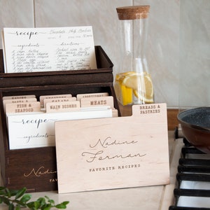 Personalized Recipe Box, Wood Recipe Box With Dividers & Recipe Cards ...