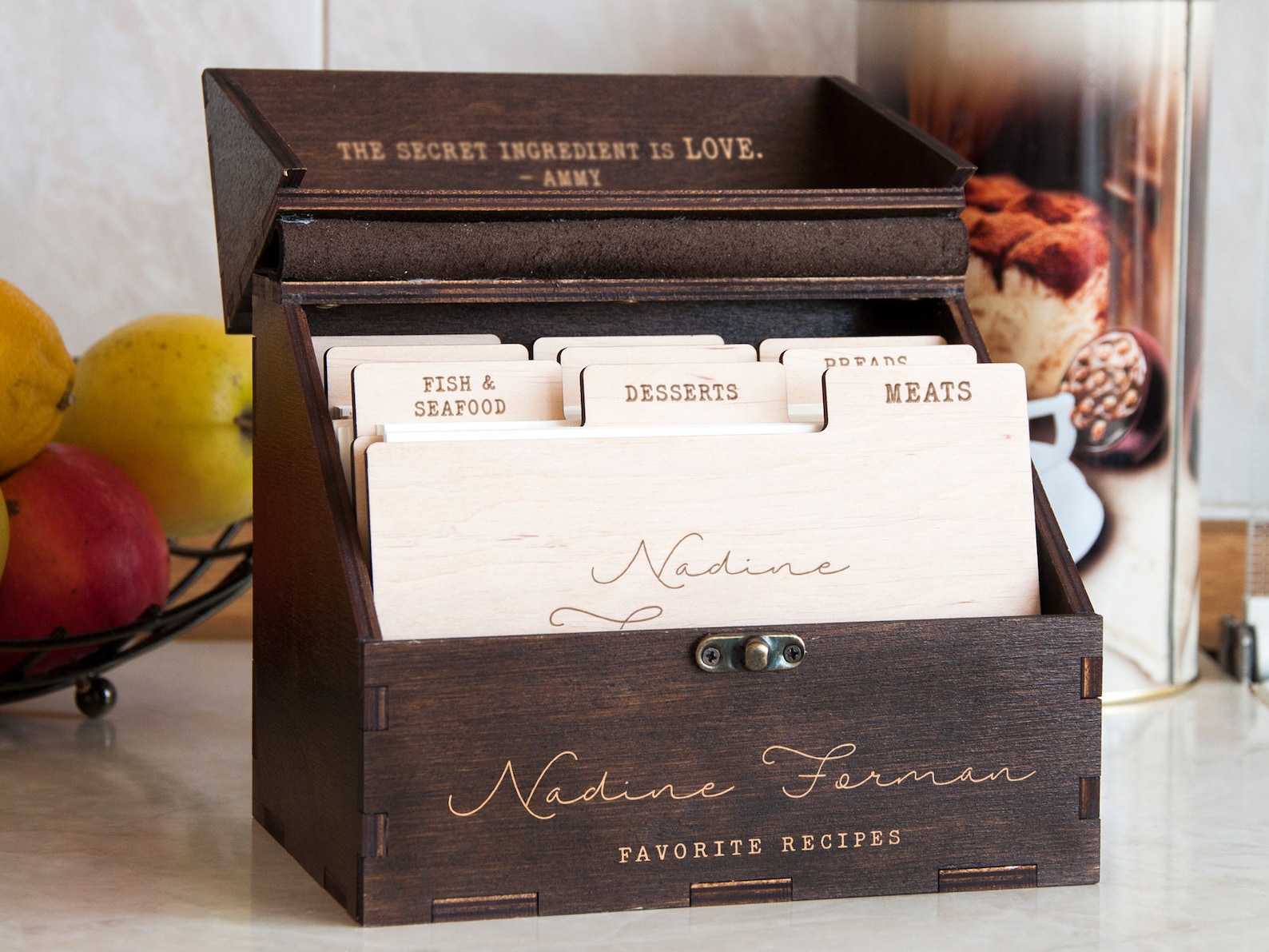 Personalized Recipe Box Wood Recipe Box With Dividers & - Etsy