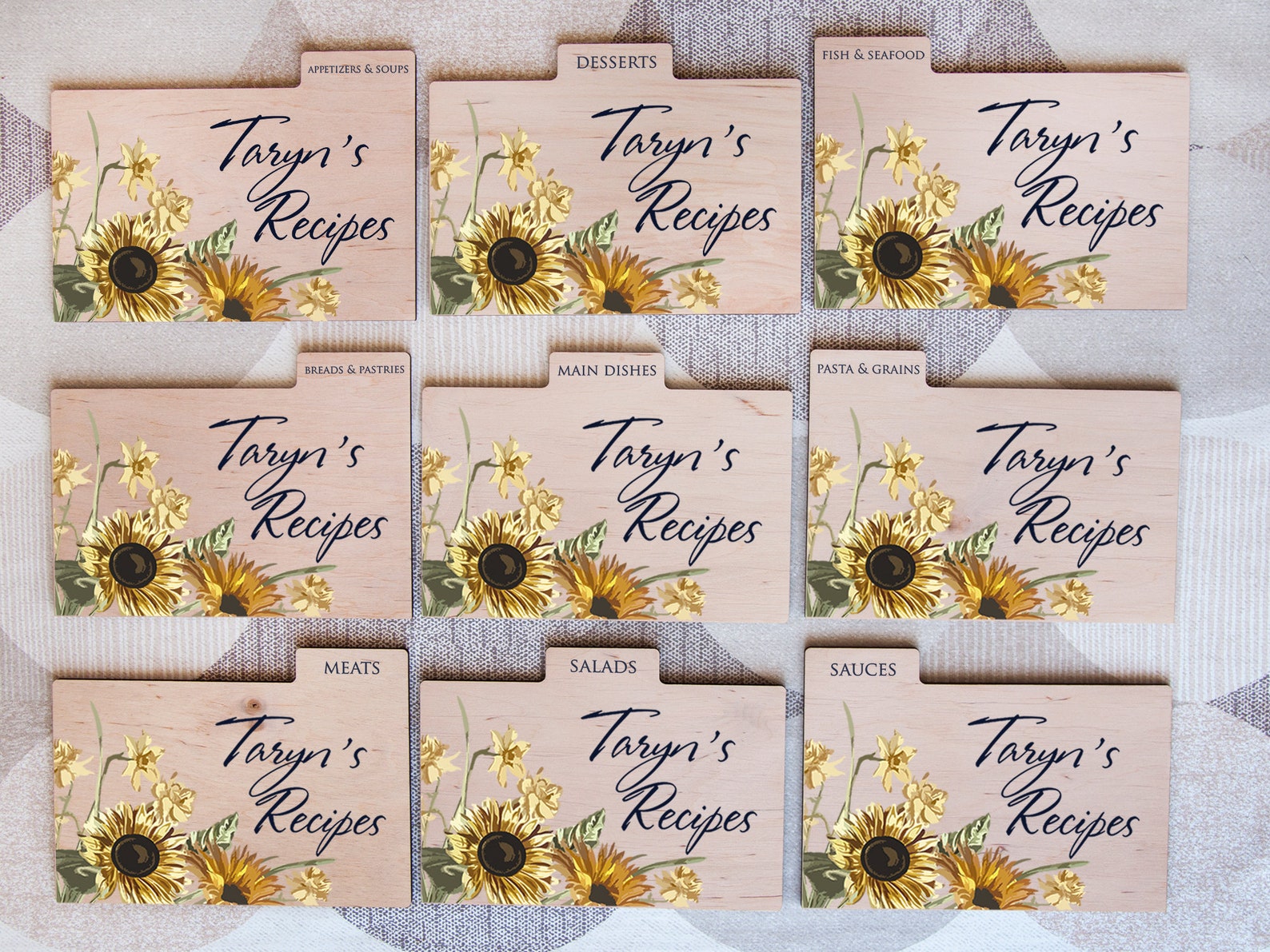 Sunflowers Recipe Card Box With 9 Recipe Dividers & 150 Recipe - Etsy