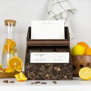 Wooden Recipe Box - 4x6 or 5x7 With Dividers & Recipe Cards ...