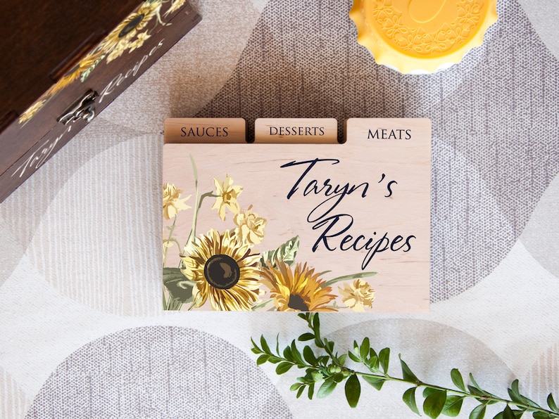 Sunflowers Recipe Card Box With 9 Recipe Dividers & 150 Recipe - Etsy