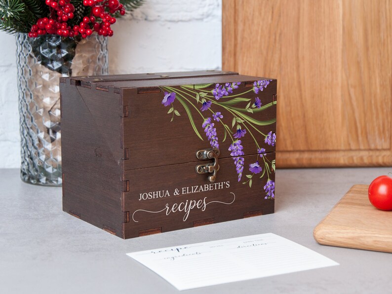 Lavender Flowers Recipe Card Box 4x6 Unique Wedding Gift for Couple ...