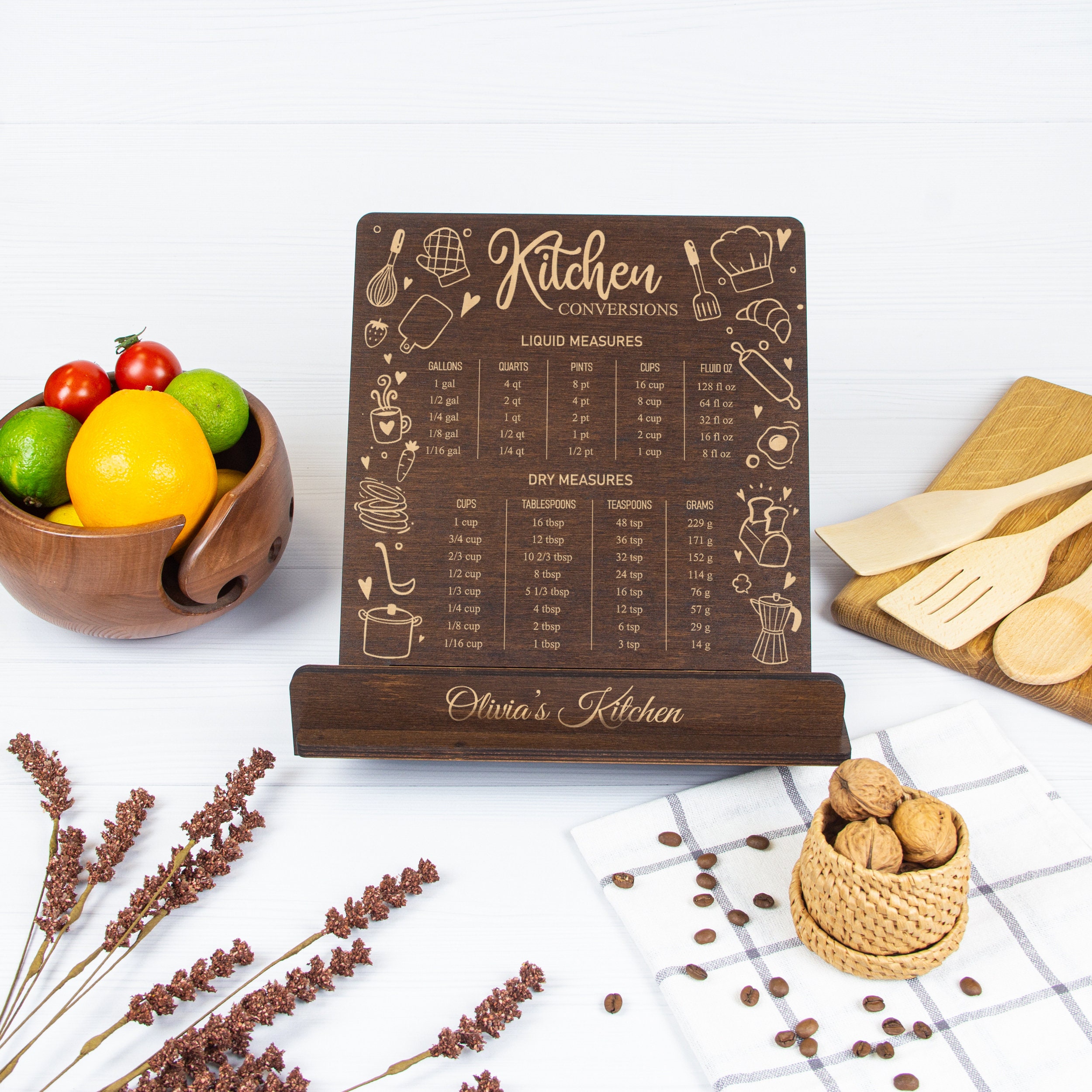 Wood Kitchen Conversions, Gift for Mom, Personalized Cookbook Stand ...
