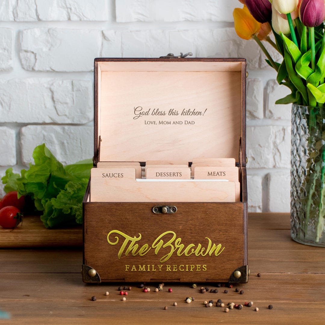 Custom Recipe Box Personalized Recipe Card Box Wooden Family Recipe ...