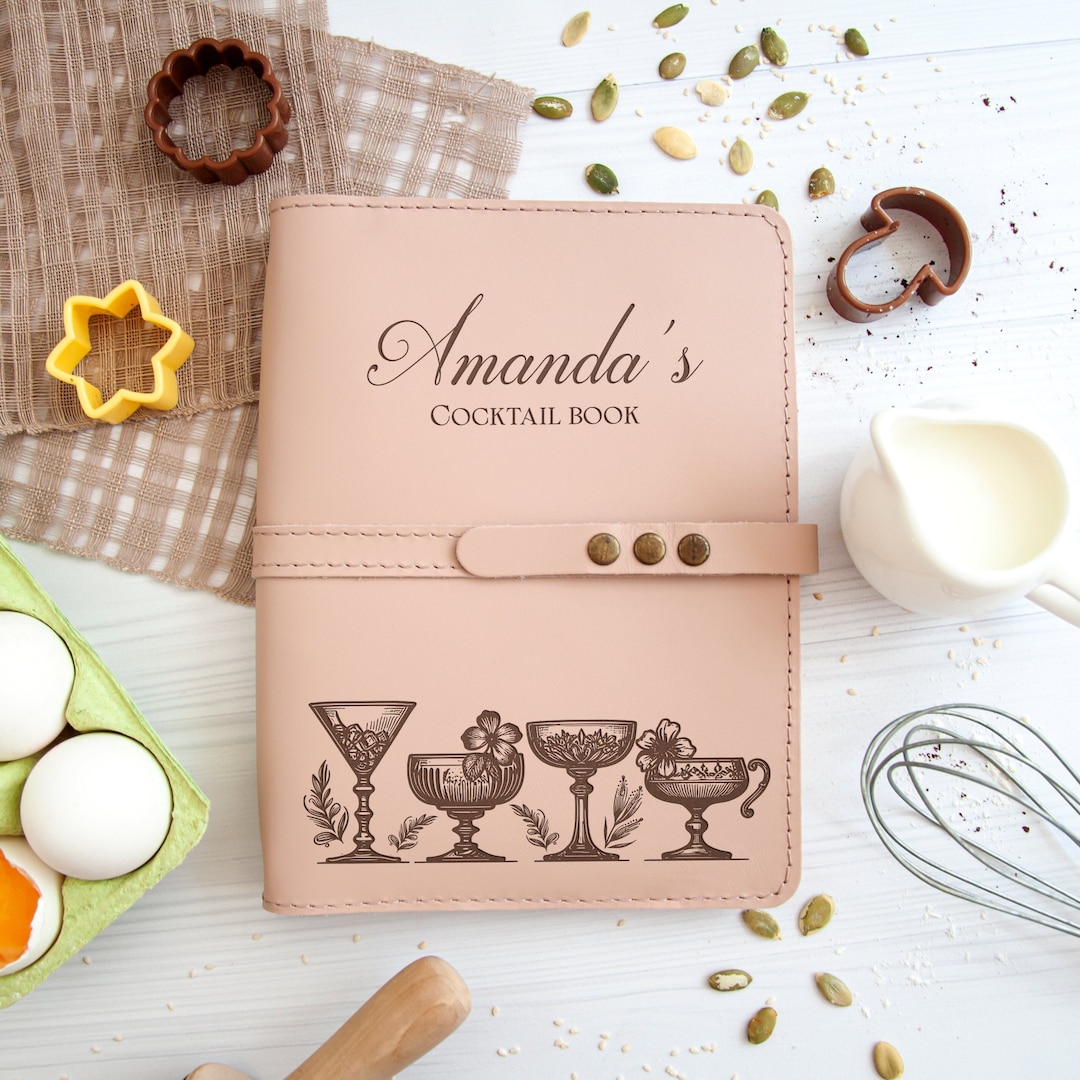 Personalized Cocktail Recipe Book Binder, Leather Bar Book, Drink ...