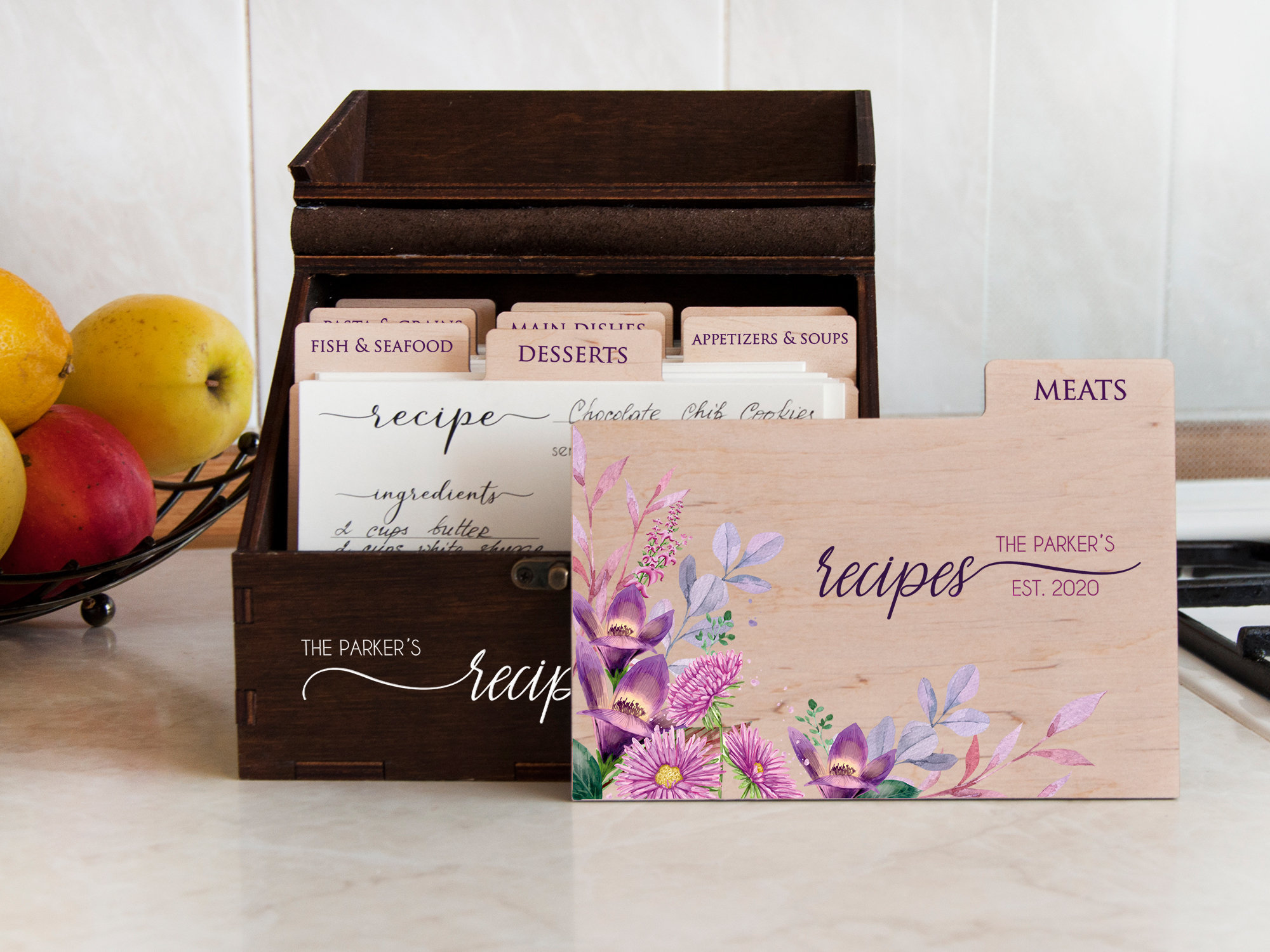 Personalized Recipe Box With Floral Printable Recipe Dividers Wedding ...