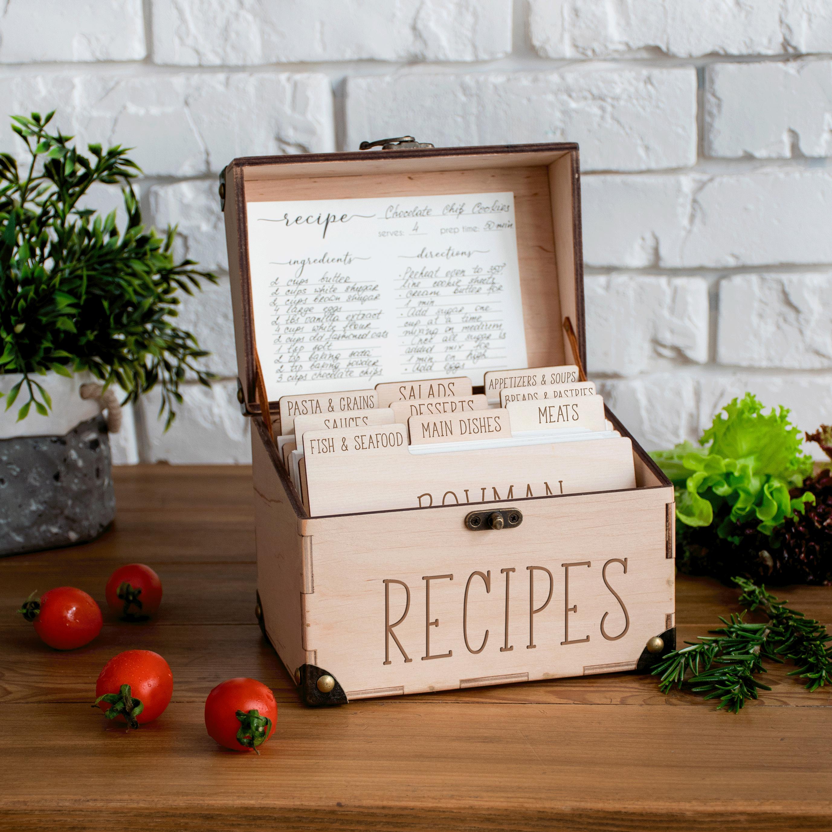 Recipe Box Wedding 5x7 or 4x6 - Recipe Card Box With Dividers and Cards ...