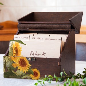 Personalized Recipe Box With Sunflowers, Wooden Recipe Box With 9 ...