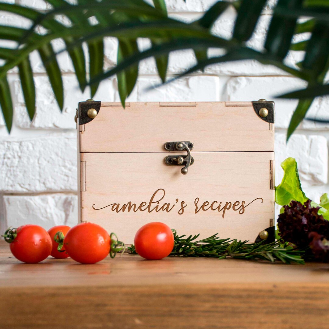 Personalized Wooden Recipe Card Box With Dividers: Engraved Family ...