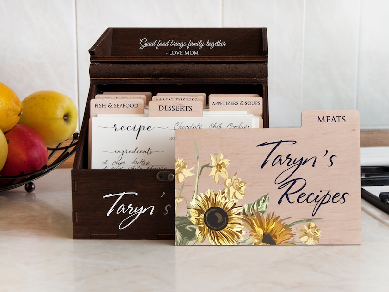 Sunflowers Recipe Card Box With 9 Recipe Dividers & 150 Recipe - Etsy