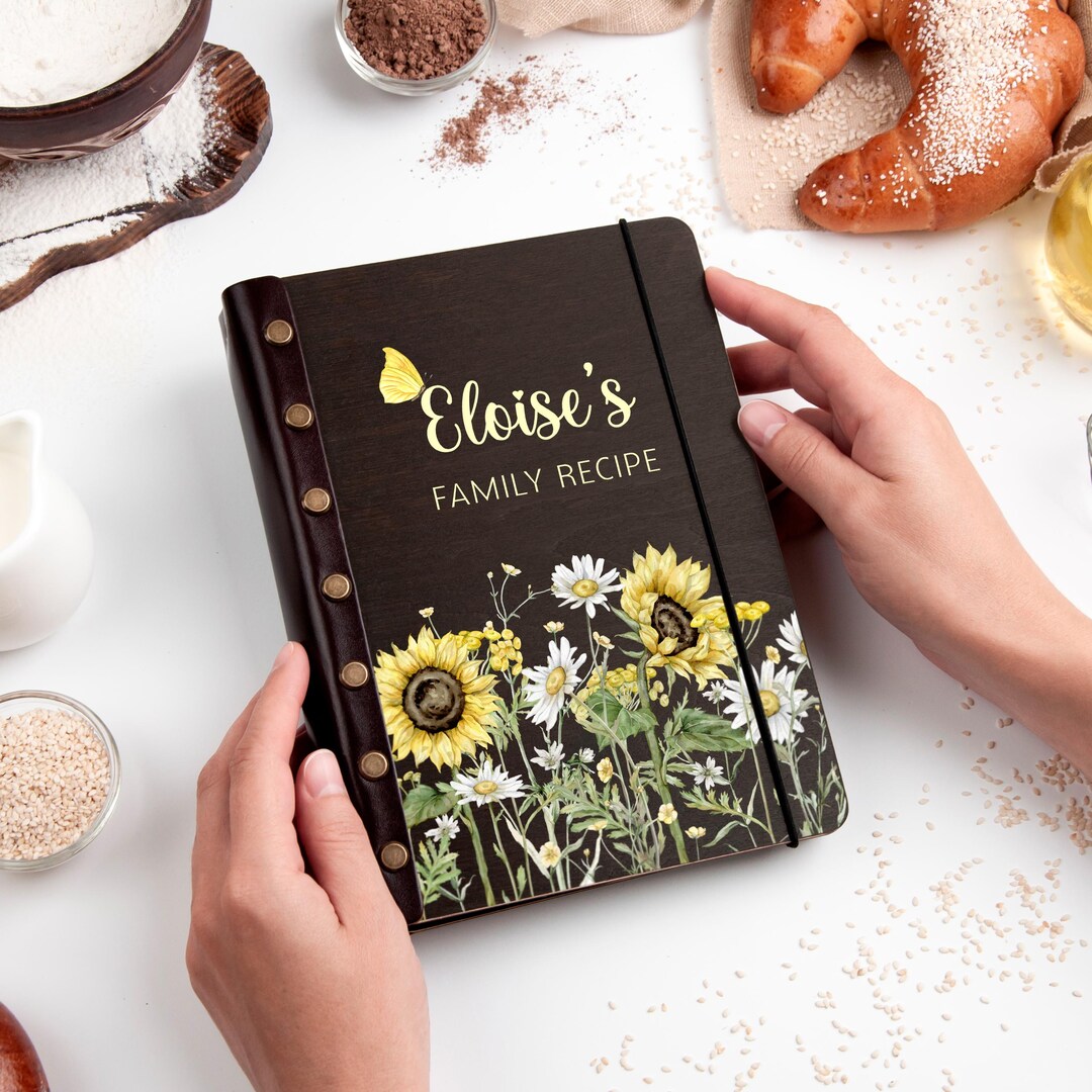 Wooden Recipe Binder With Sunflowers and Set of 50 Recipe Cards: 10 ...