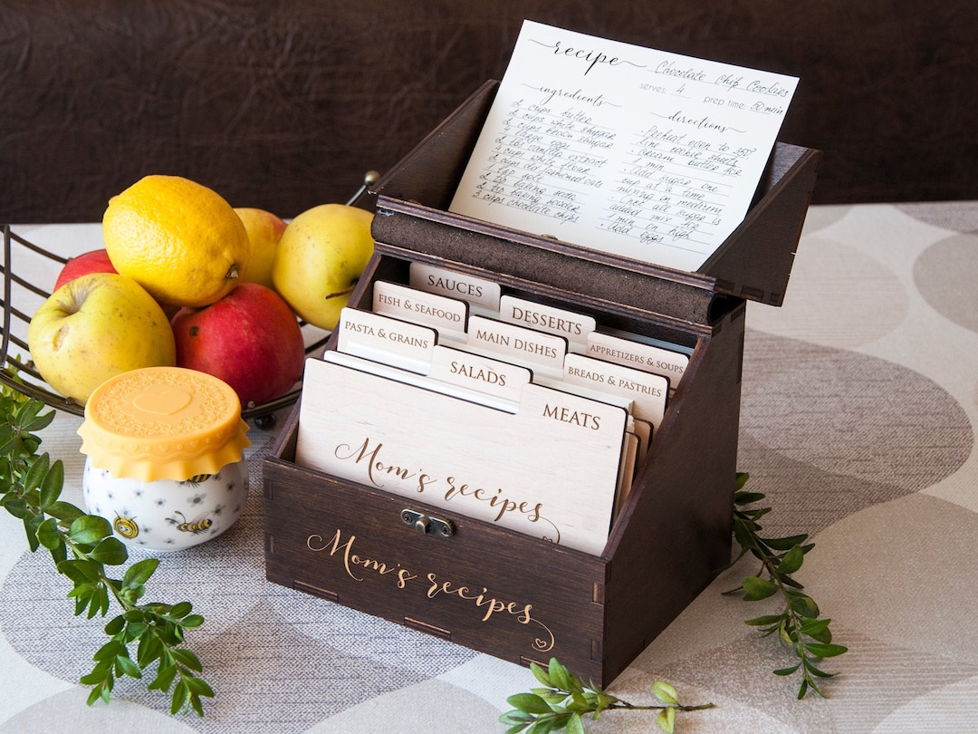 Wooden Recipe Box for Mom Personalized Grandma Gifts Engraved Recipe ...