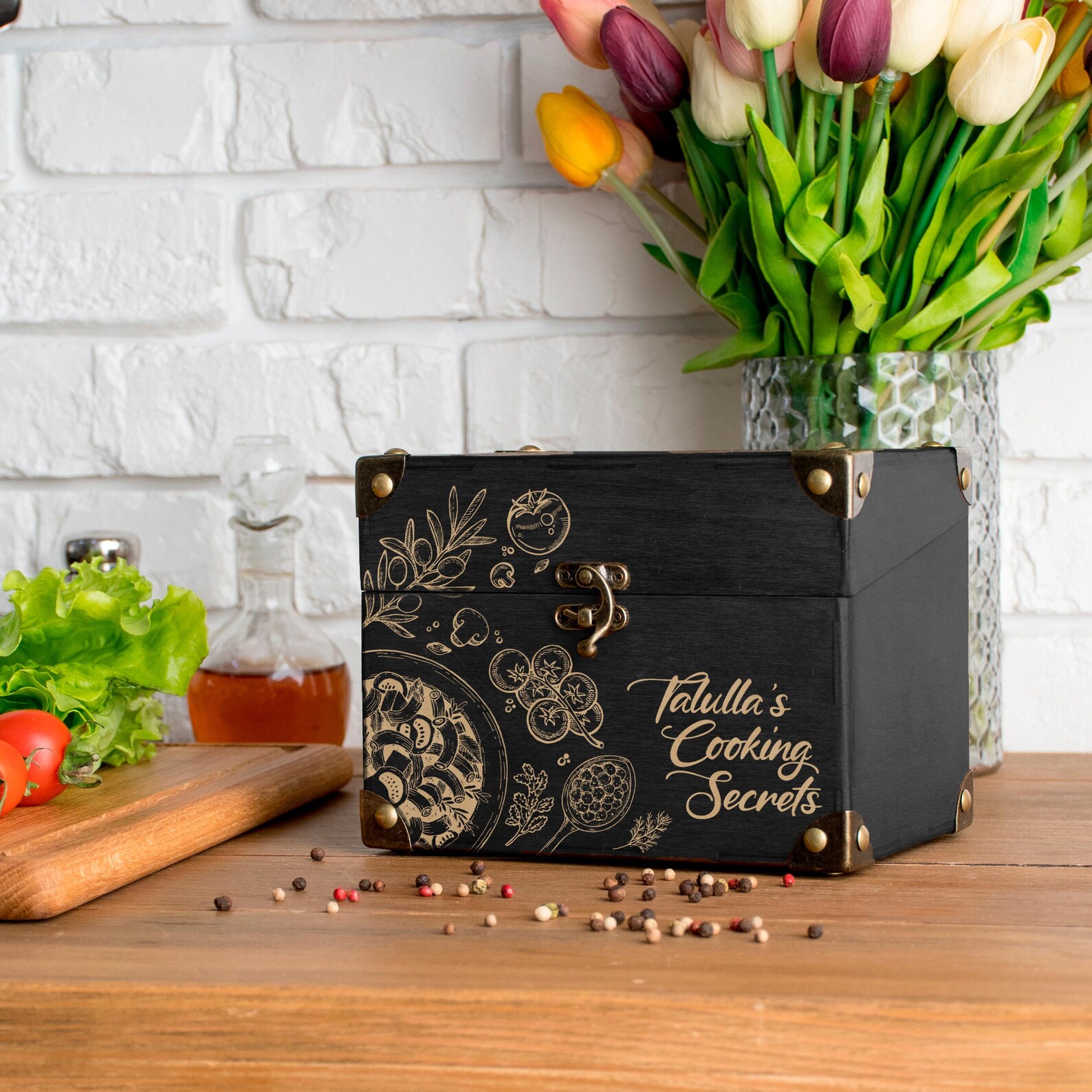 Floral Recipe Card Box 4x6 My Kitchen My Rules Customized Recipe Box ...