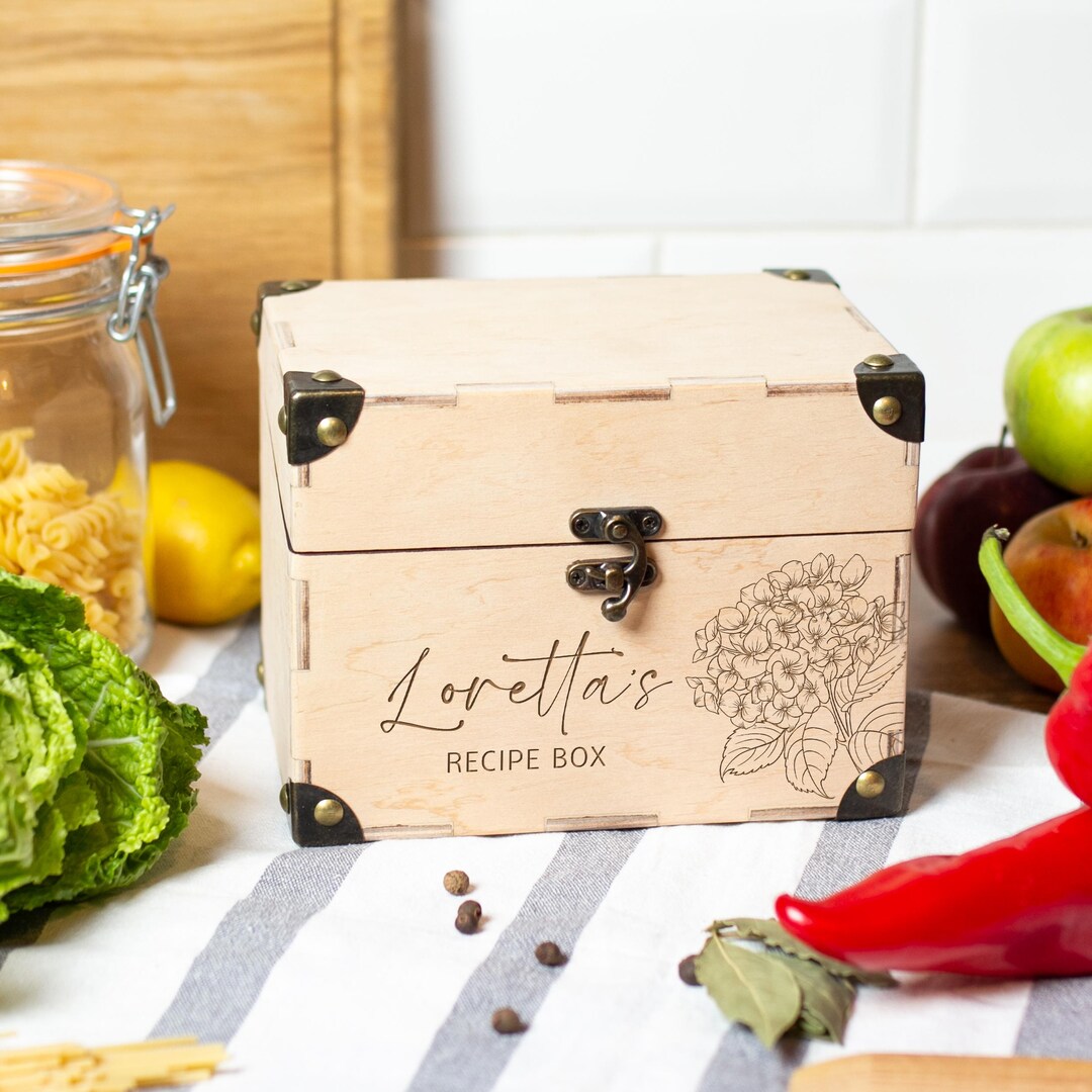 Hydrangea Recipe Box for 4x6 / 5x7 Recipe Cards Custom Recipe Card ...