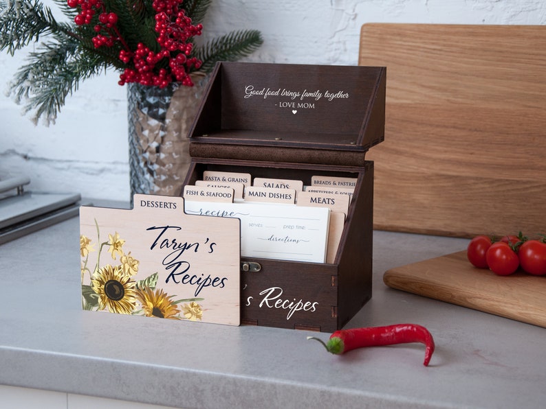Sunflowers Recipe Card Box With 9 Recipe Dividers & 150 Recipe - Etsy