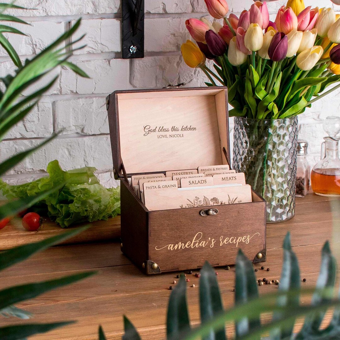 Personalized Recipe Box Mothers Day Gift for Grandma Floral Recipe Card ...