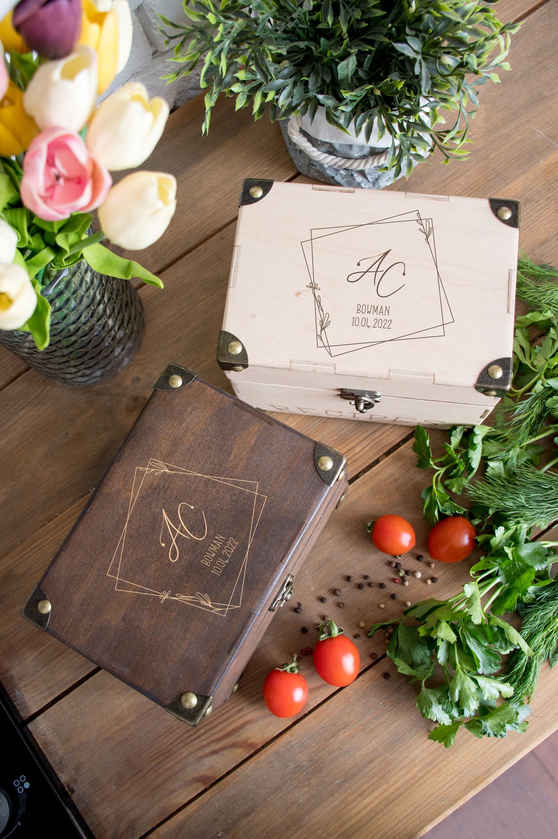 Recipe Box Wedding 5x7 or 4x6 Recipe Card Box With Dividers - Etsy