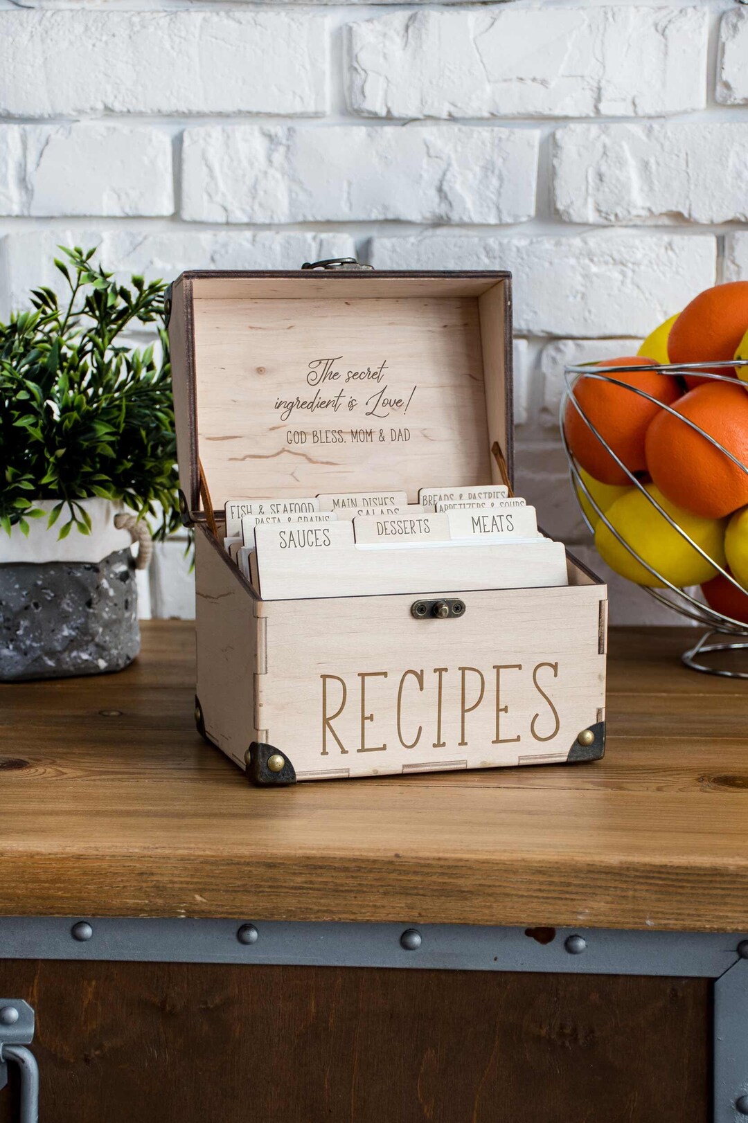 Recipe Box Wedding 5x7 or 4x6 - Recipe Card Box With Dividers and Cards ...