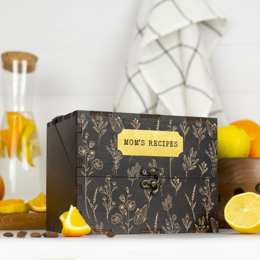 Wooden Recipe Box - 4x6 or 5x7 With Dividers & Recipe Cards ...