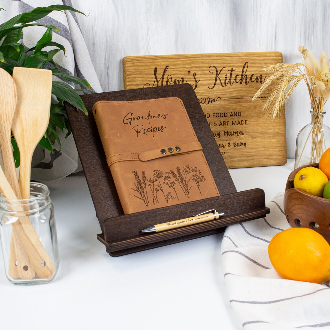 Cook Book Stand Wood Handwritten Recipe Family Heirloom Gifs for ...