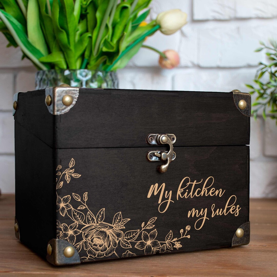 Floral Recipe Card Box 4x6 My Kitchen My Rules Customized Recipe Box ...