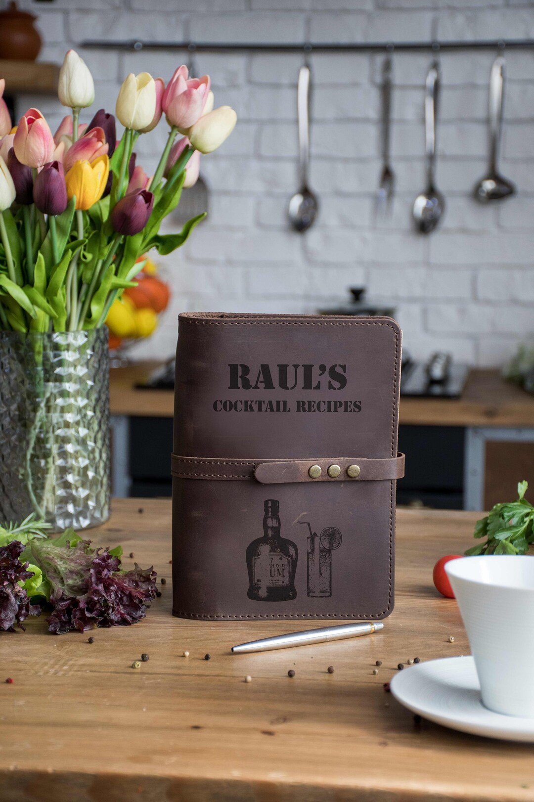 Cocktail Leather Recipe Book Bartender Gift Personalized Cookbook Bar ...