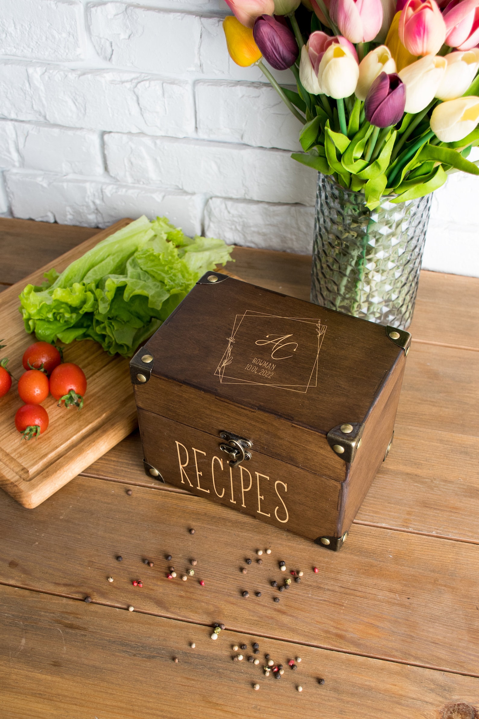 Recipe Box Wedding 5x7 or 4x6 Recipe Card Box With Dividers - Etsy