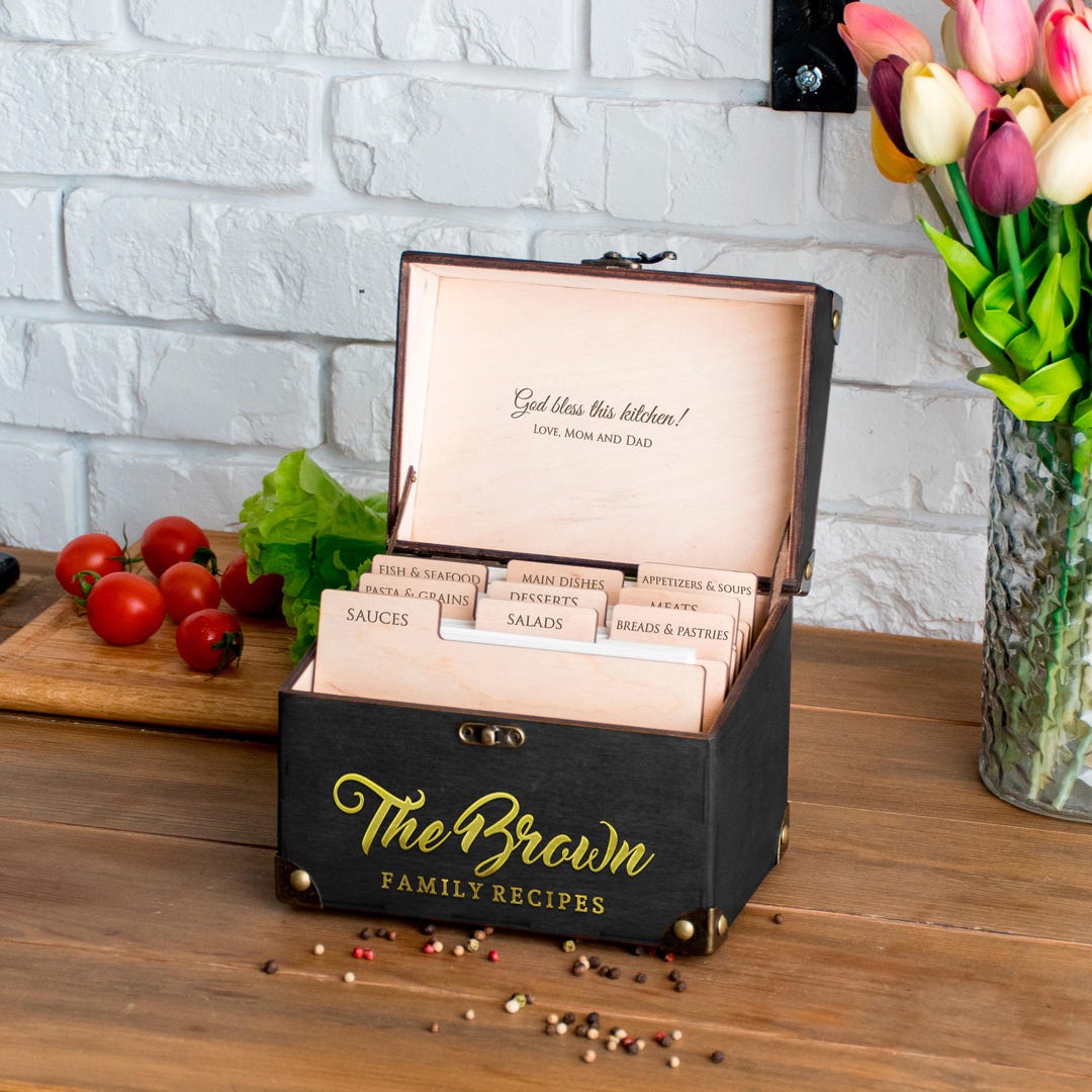 Custom Recipe Box Personalized Recipe Card Box Wooden Family Recipe ...