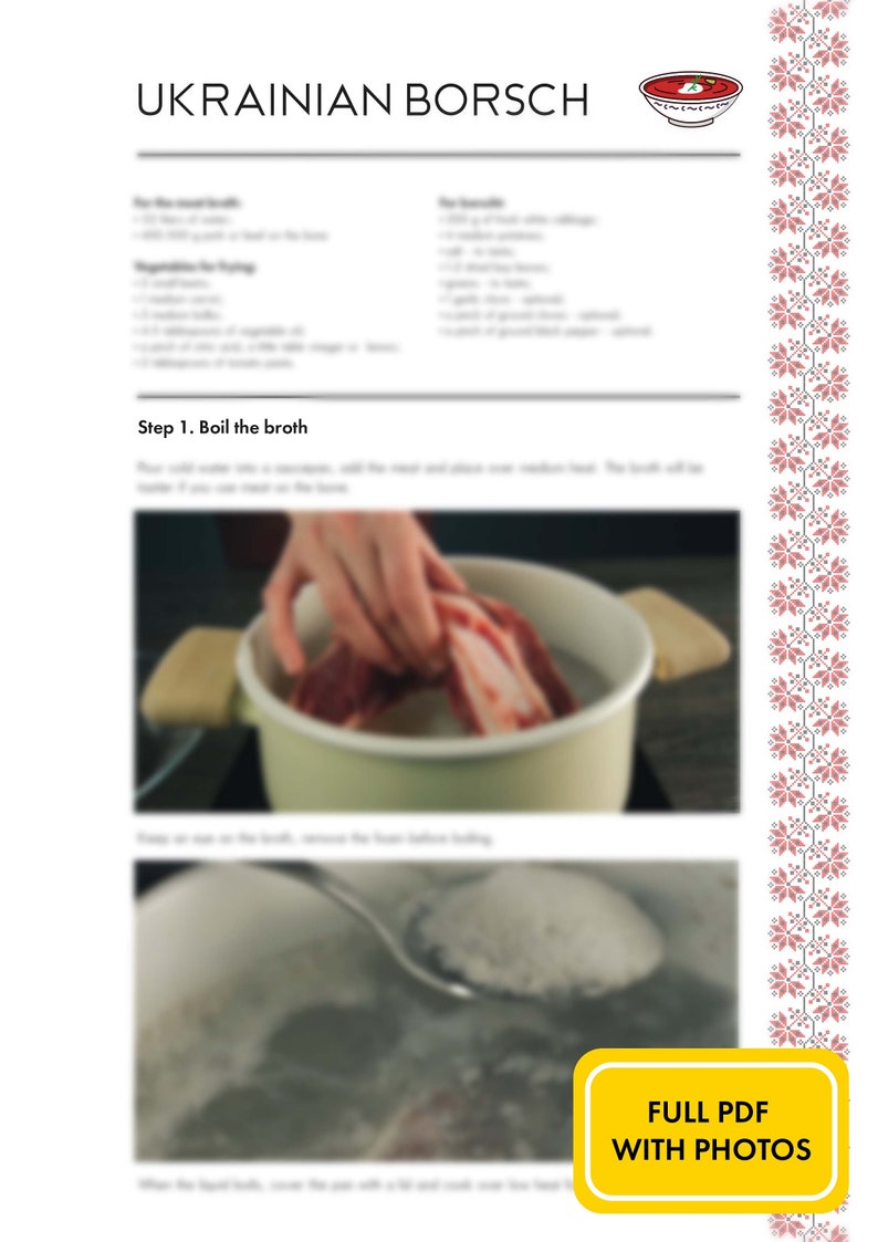 Ukrainian Recipe Card Borsch Download PDF Ukraine Cookbook - Etsy