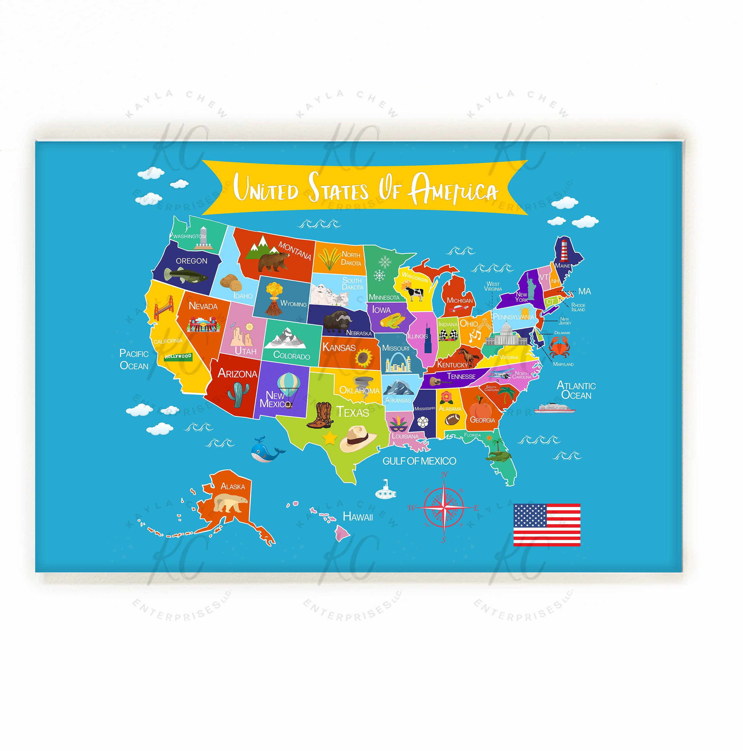 Printable United States of America Map Homeschool Classroom | Etsy