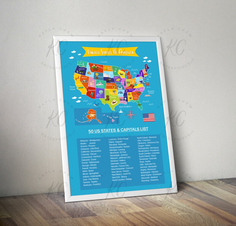 Printable United States of America Map Homeschool Classroom | Etsy