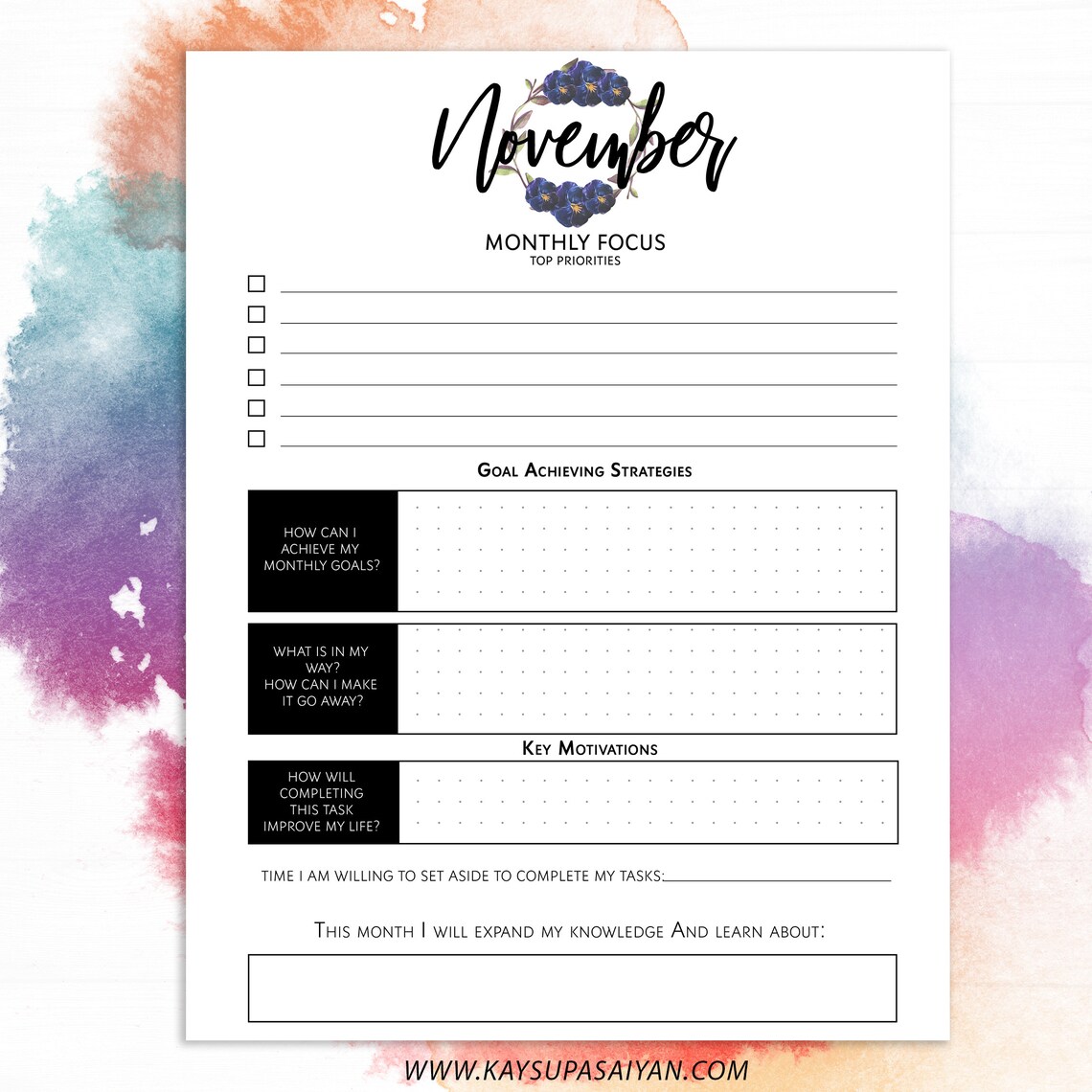 Monthly Focus Planner Monthly Goal Planner Goal Planner | Etsy