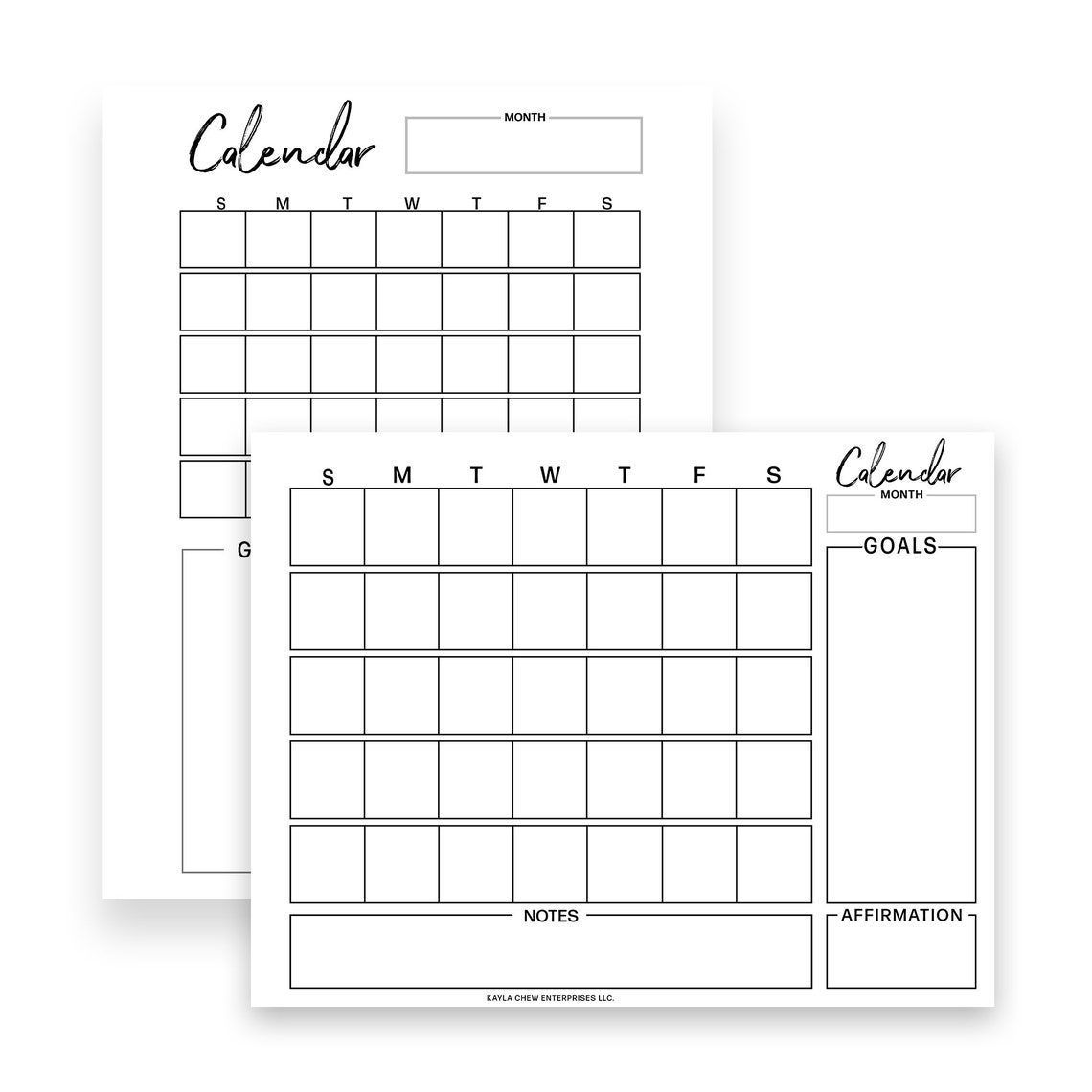 Printable Calendar Monthly Calendar Undated Calendar Blank - Etsy