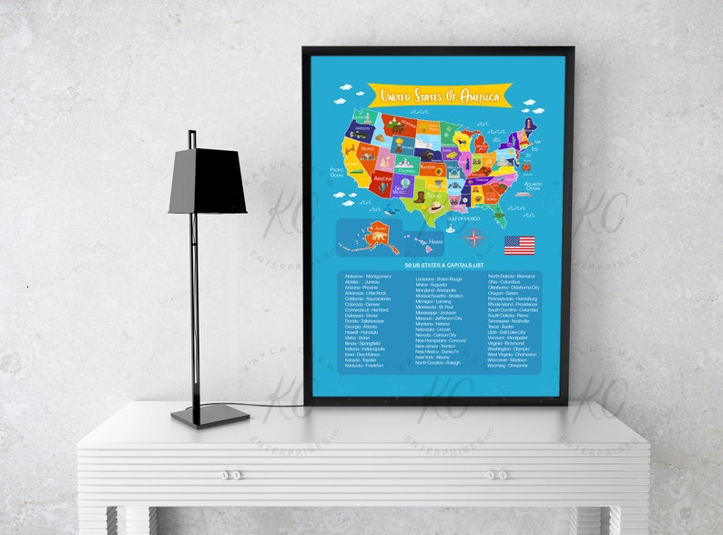 Printable United States of America Map Homeschool Classroom | Etsy