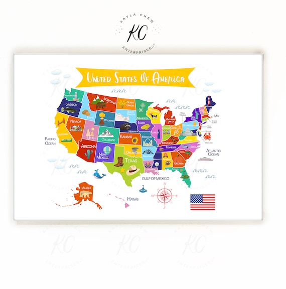 Printable United States of America Map Homeschool Classroom | Etsy