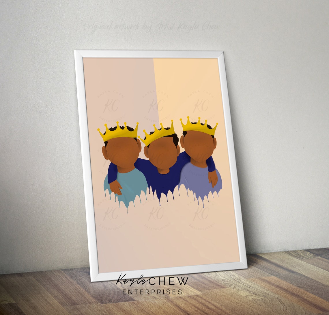 Three Young Kings (brothers) Art Printable, Brother Afro Art, Printable ...