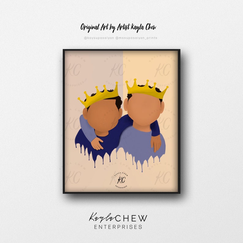 Two Young Kings Art Printable Brother Afro Art Printable | Etsy