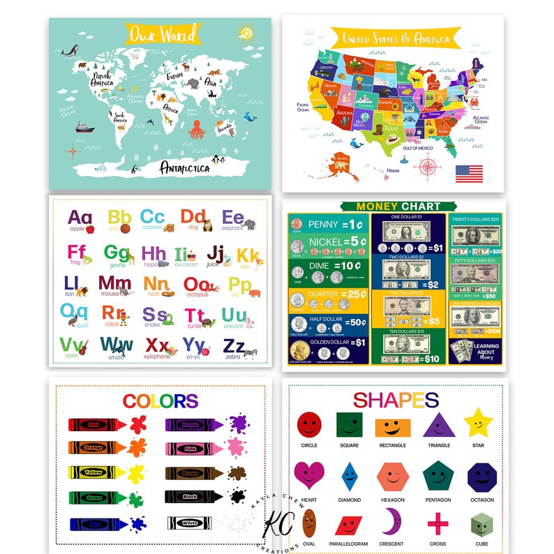 Printable Learning Posters Bundle Preschool Poster | Etsy