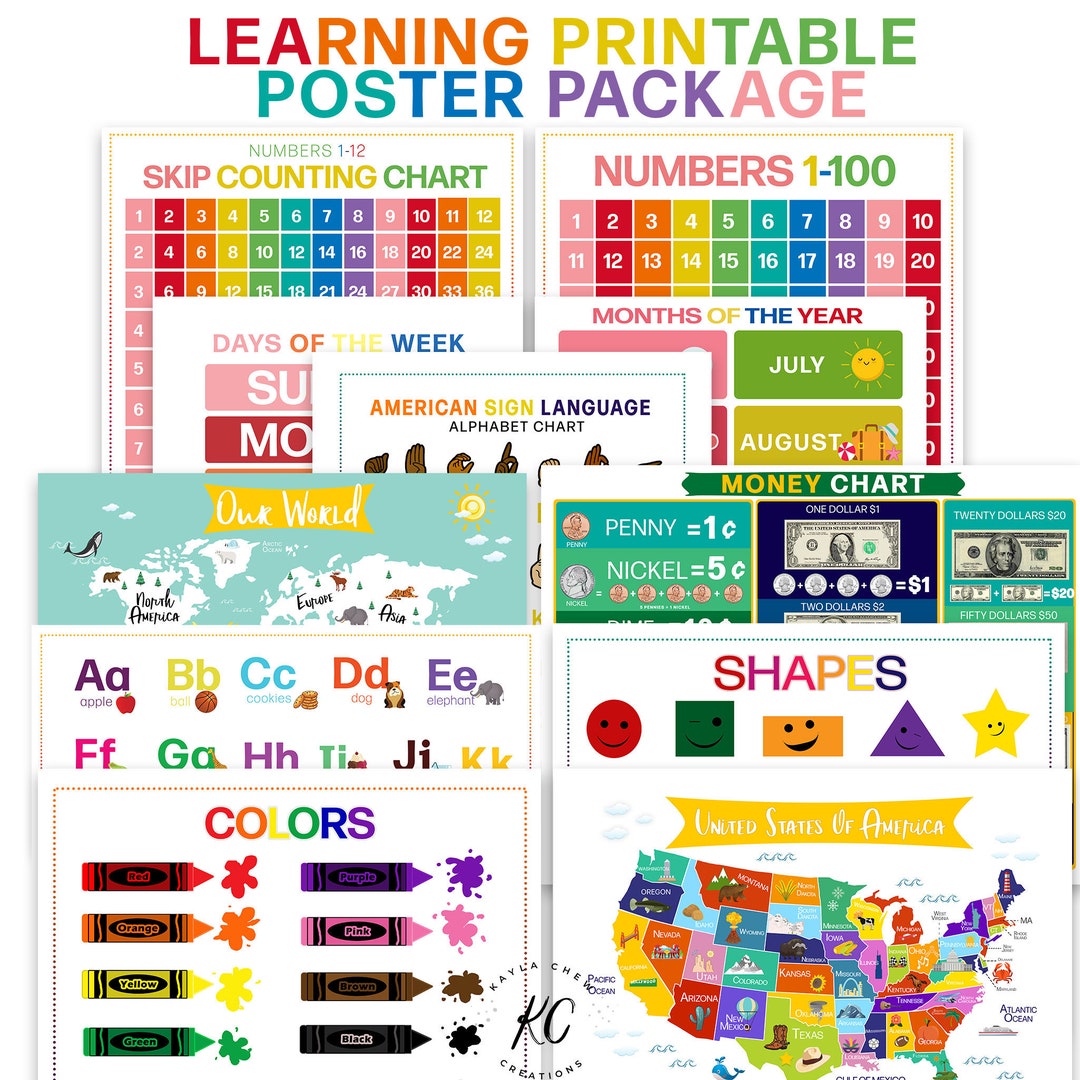 Printable Learning Posters Bundle, Preschool Poster, Homeschool Print ...