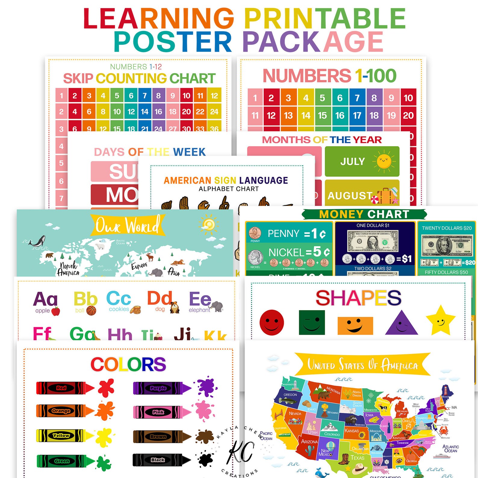Printable Learning Posters Bundle, Preschool Poster, Homeschool Print ...