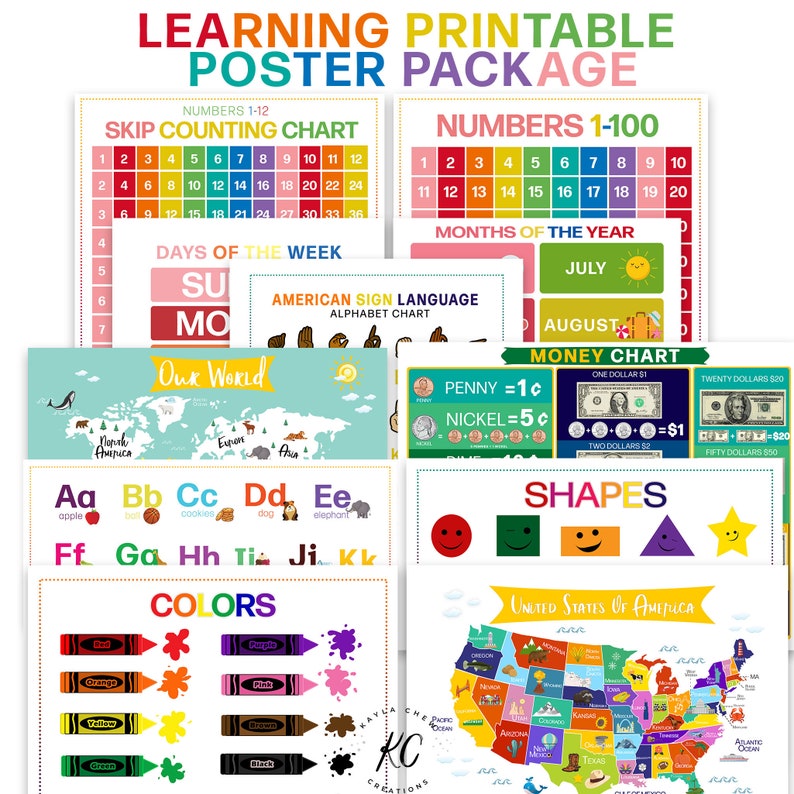 Printable Learning Posters Bundle Preschool Poster | Etsy