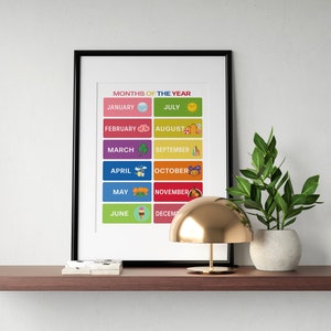 Months of the Year Printable Poster, Nursery Art, Preschool Poster ...