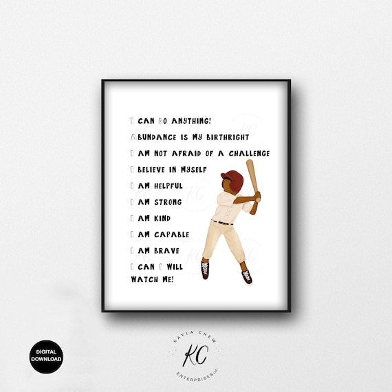 Baseball Affirmation Art Printable Sports Art African - Etsy