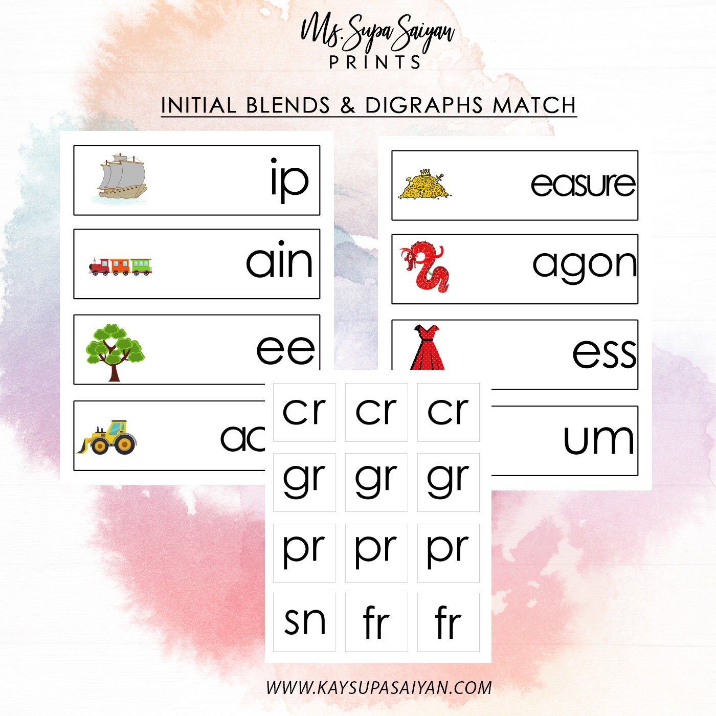 Initial Consonant Blends & Beginning Sounds Match Printable - Etsy Canada