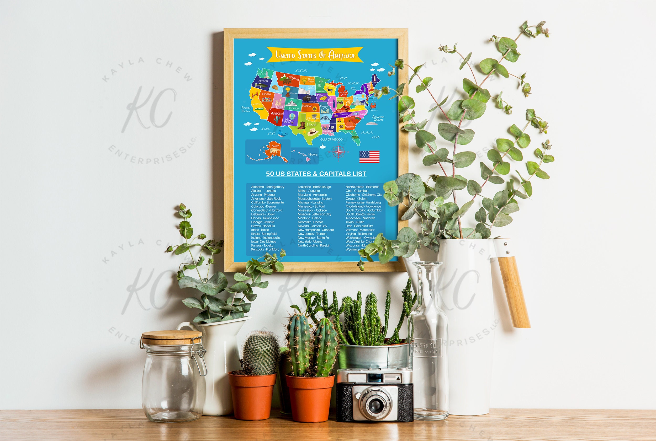 USA Map Chart Colorful United States Map Chart - 17x22 Inch Educational ...