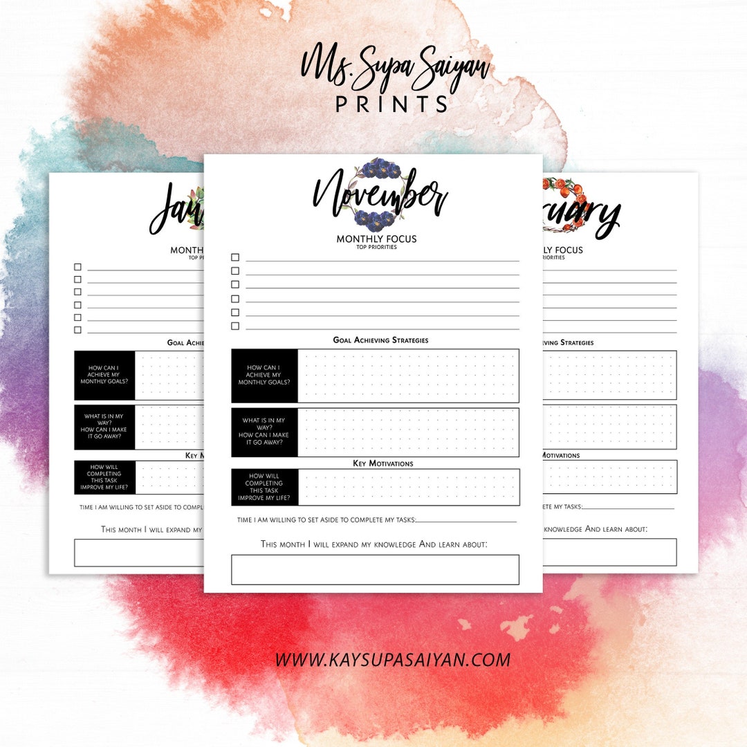 Monthly Focus Planner, Monthly Goal Planner, Goal Planner, Goal Tracker ...
