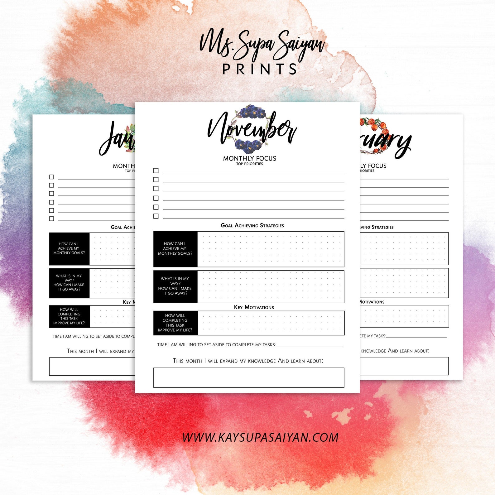 Monthly Focus Planner, Monthly Goal Planner, Goal Planner, Goal Tracker ...