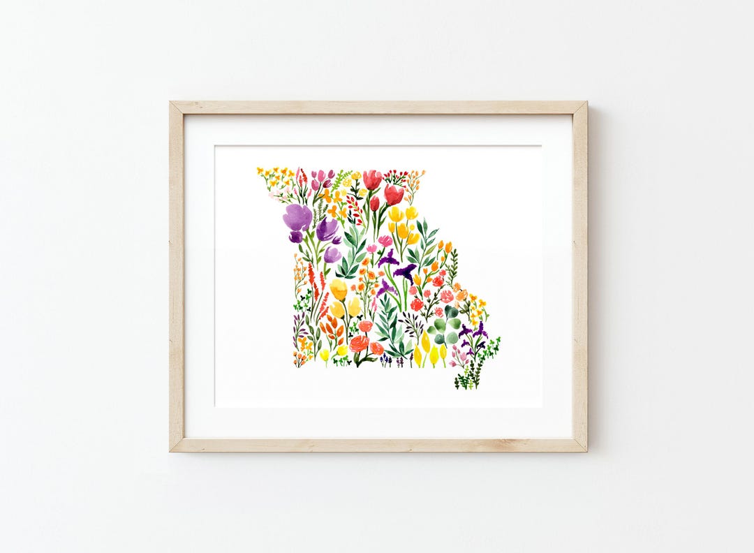 Missouri Flower Map Art: Watercolor Floral State Print - Etsy