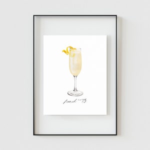 French 75 Cocktail Watercolor Art Print - Etsy
