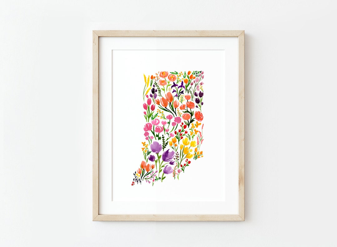 Floral Indiana Watercolor Art Print: State Home Decor - Etsy